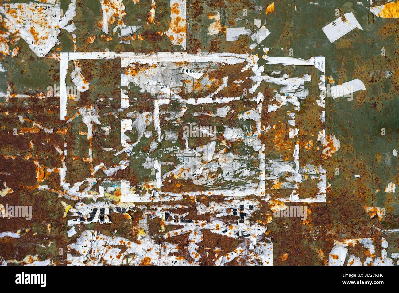 Rusty Grunge Wall with Torn Posters. Old metal surface with rust ...