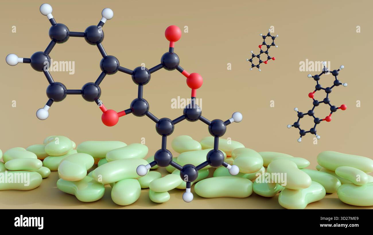 A 3d illustration of lima beans with molecular structure of Coumestan ...
