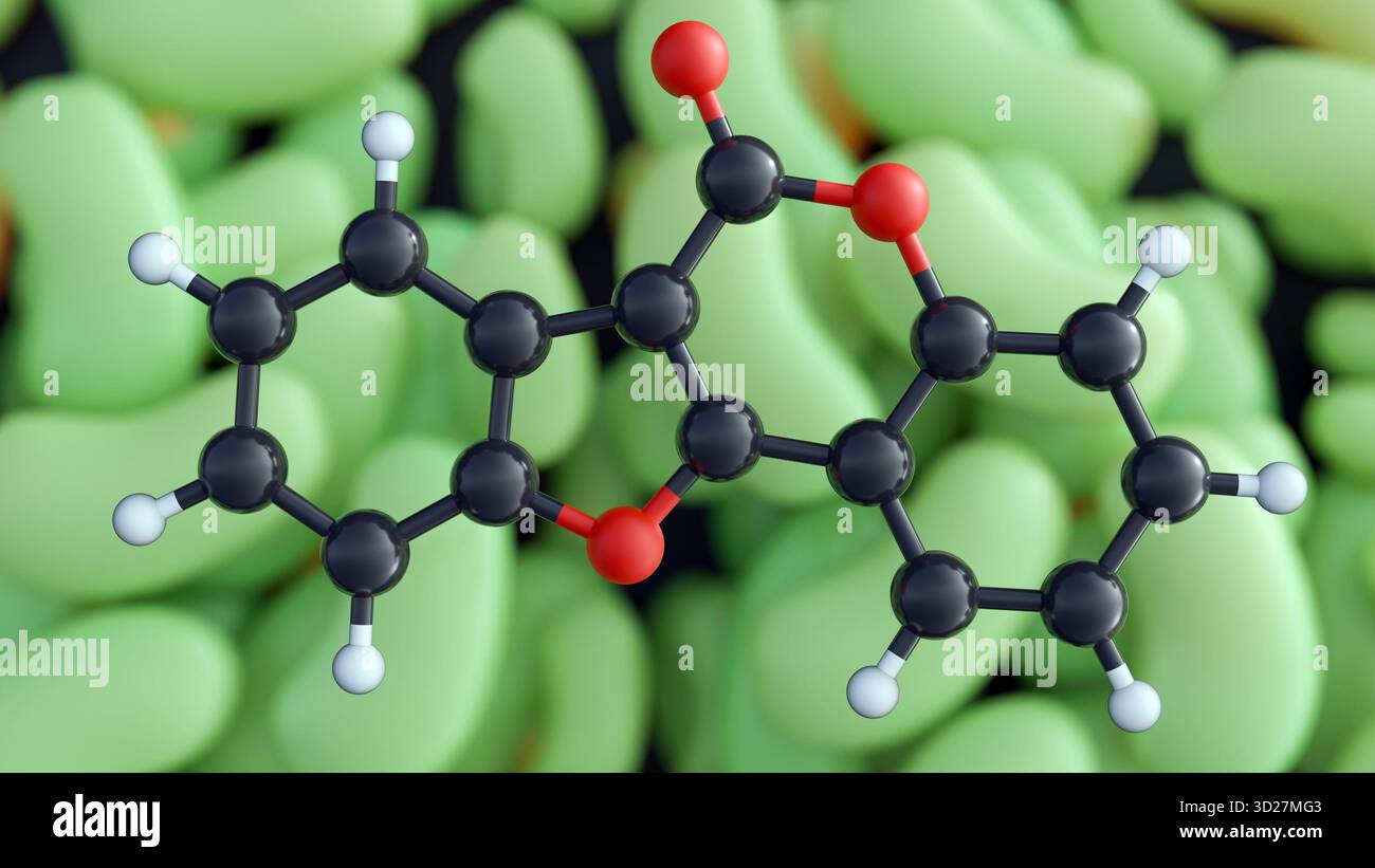 A 3d illustration of lima beans with molecular structure of Coumestan ...