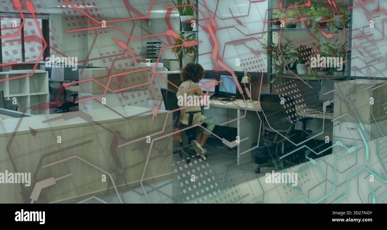 Working woman using keyboard and mouse at modern office desk, with ...