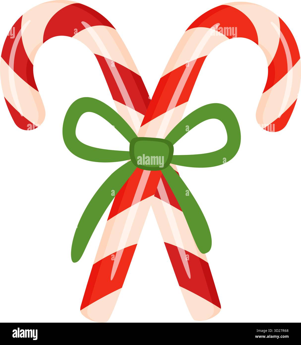 Red and white striped Christmas candy canes with green bow on stick ...