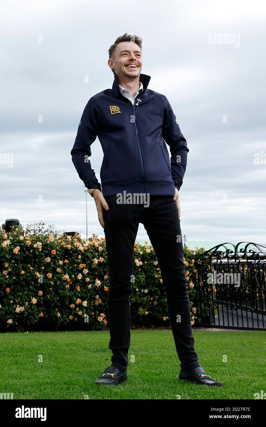 Winning jockey of the 2024 Melbourne Cup Robbie Dolan poses for a photo ...