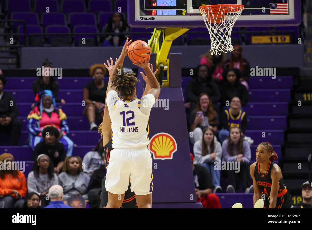 LSU Tigers guard Mikaylah Williams (12) shoots a jumper during a NCAA ...