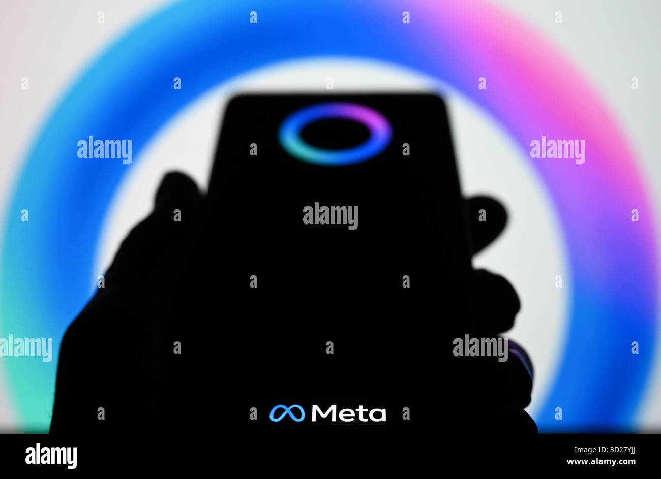 In this photo illustration, a Meta AI logo is seen on a smartphone and ...