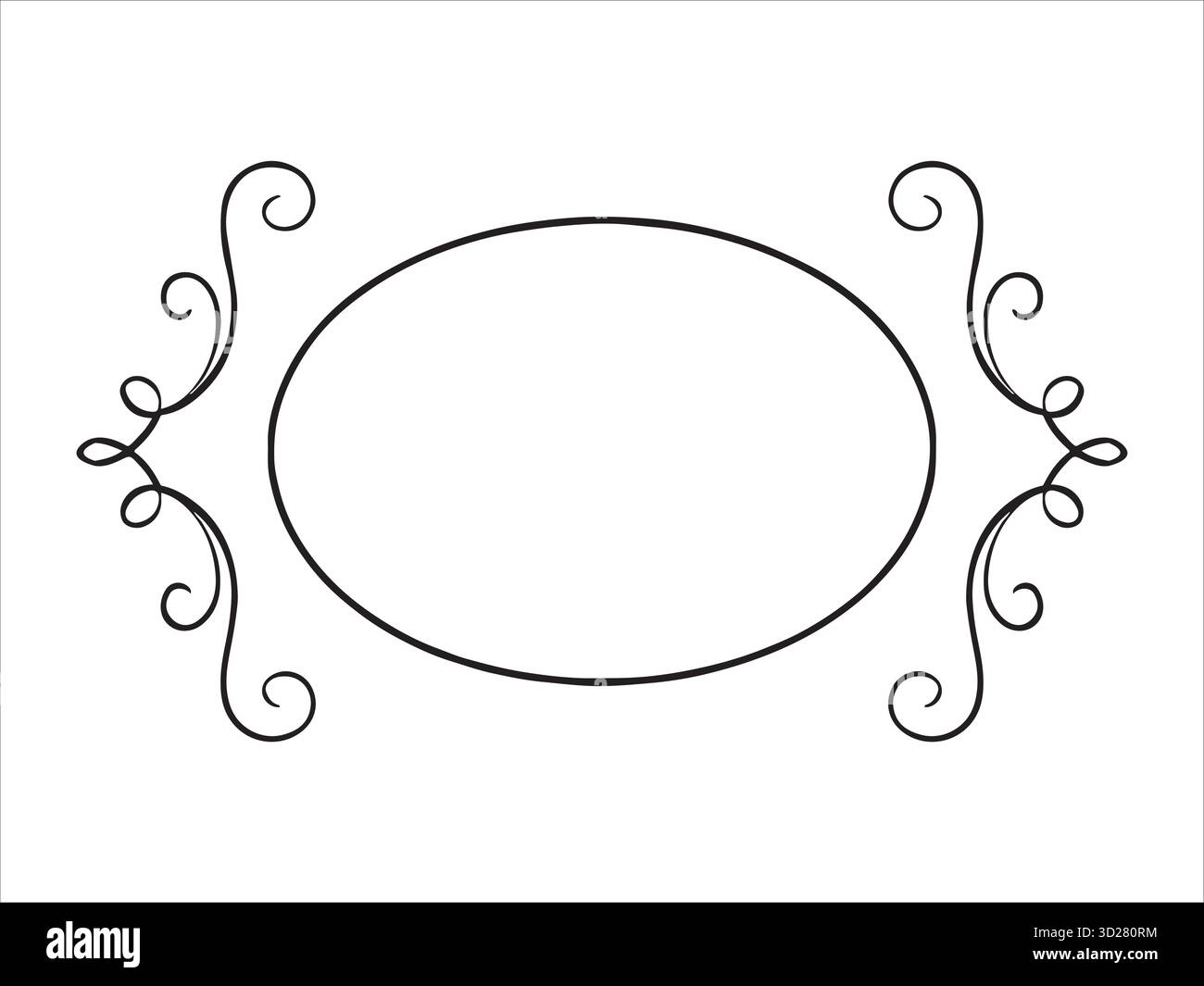 Elegant Oval Frame with Flourish Swirls – Line Art Vector for Wedding ...