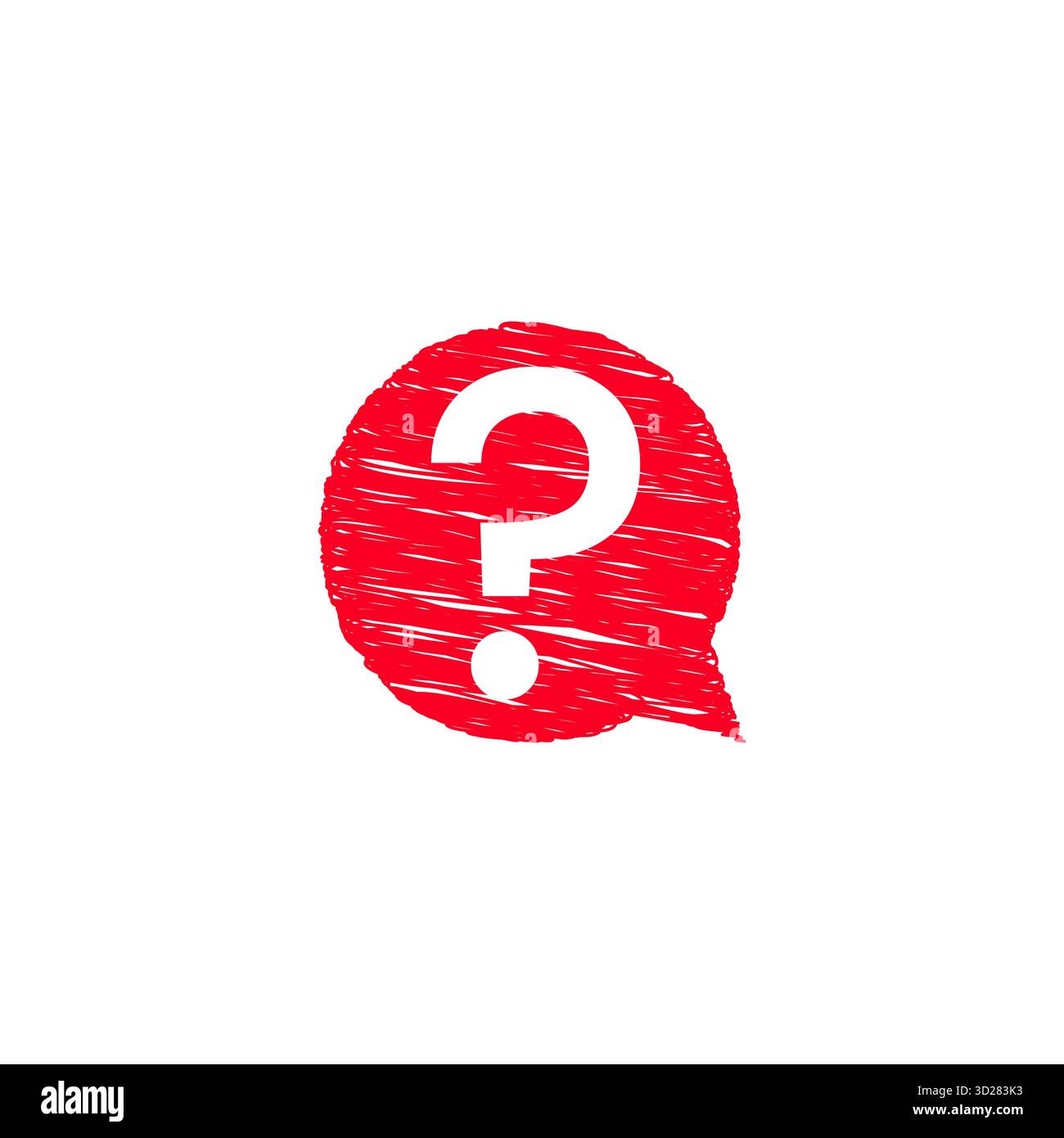 Red scribbled question mark drawn inside a circular speech bubble ...