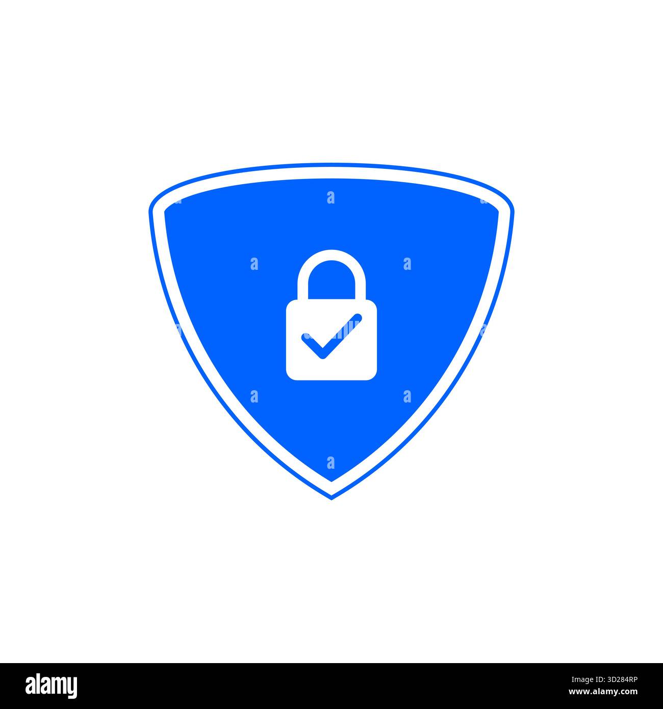 Blue shield with lock and checkmark symbolizing encrypted privacy ...