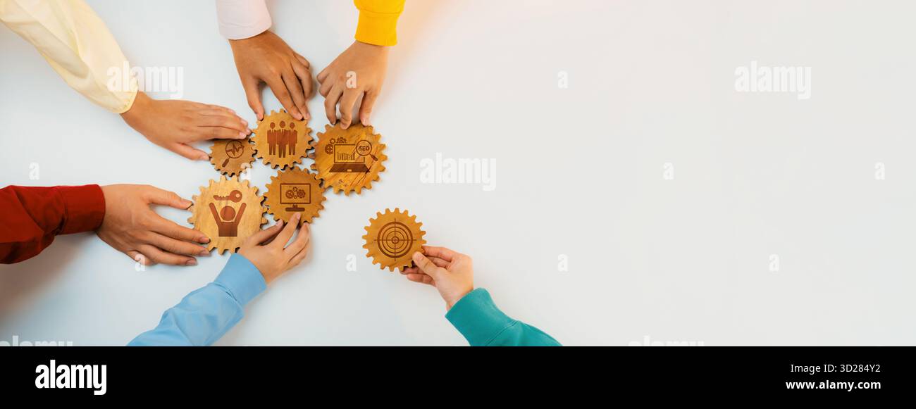 Collaborative Teamwork Concept with Hands Touching Wooden Gears ...