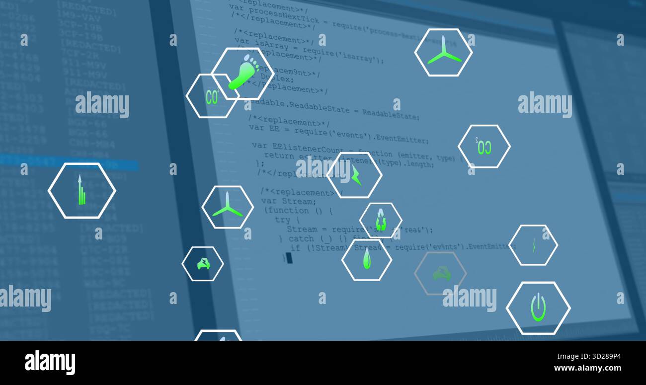 Displaying floating translucent white hexagonal frames on code editor ...