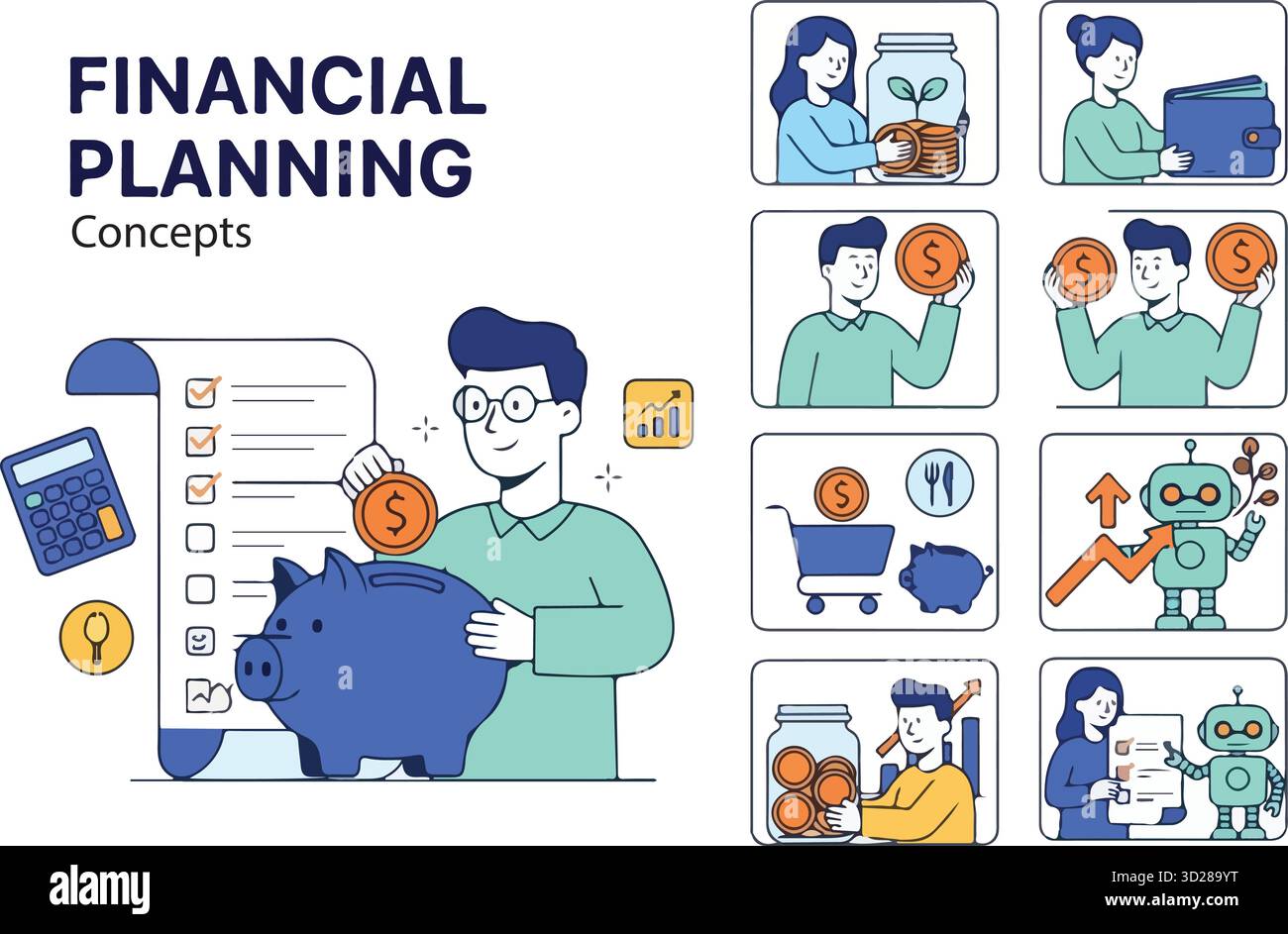 Budget Planning and Savings with AI Assistant. Characters Managing ...