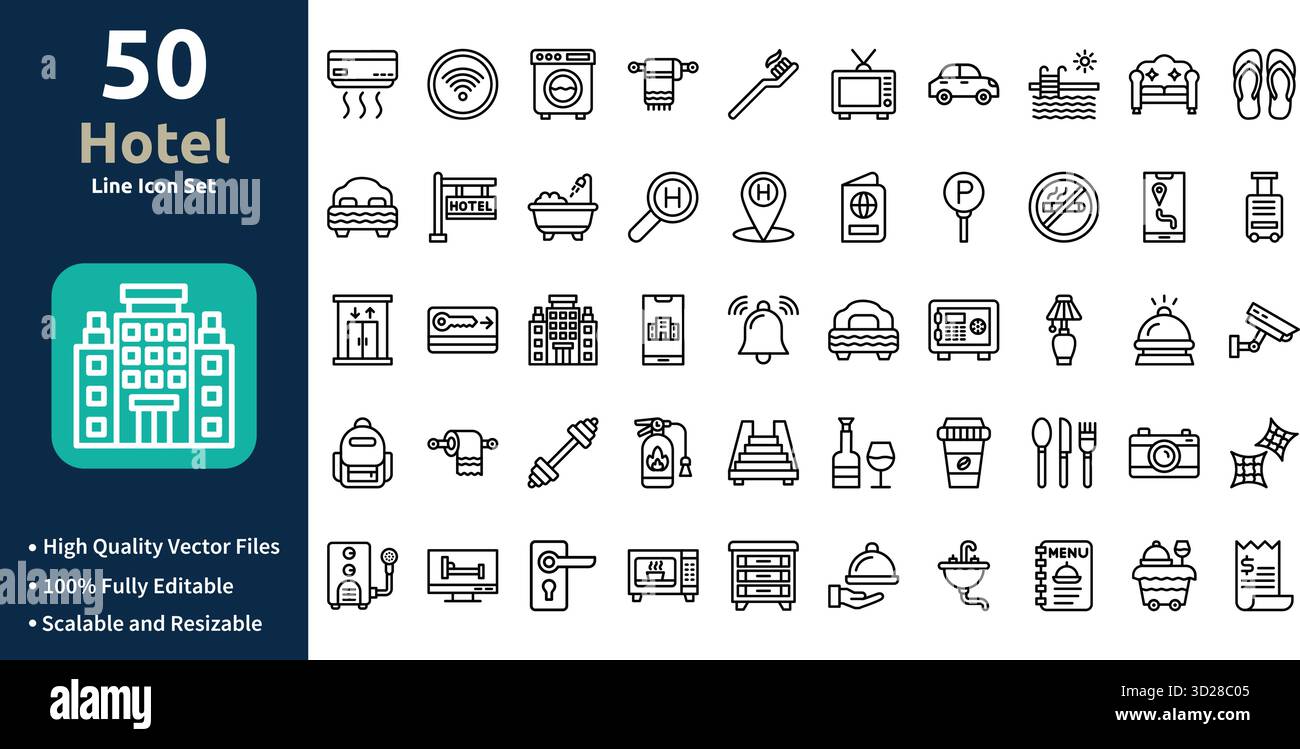 Hotel icon set in Outline style Minimilist and trendy Icon set Stock ...
