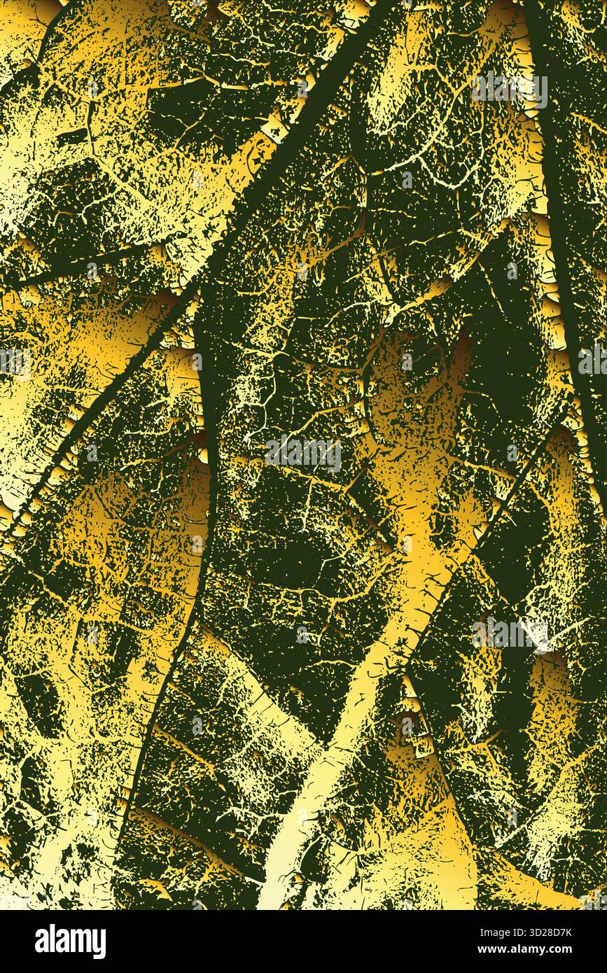Grunge leaf design in vivid green and golden yellow tones showing ...