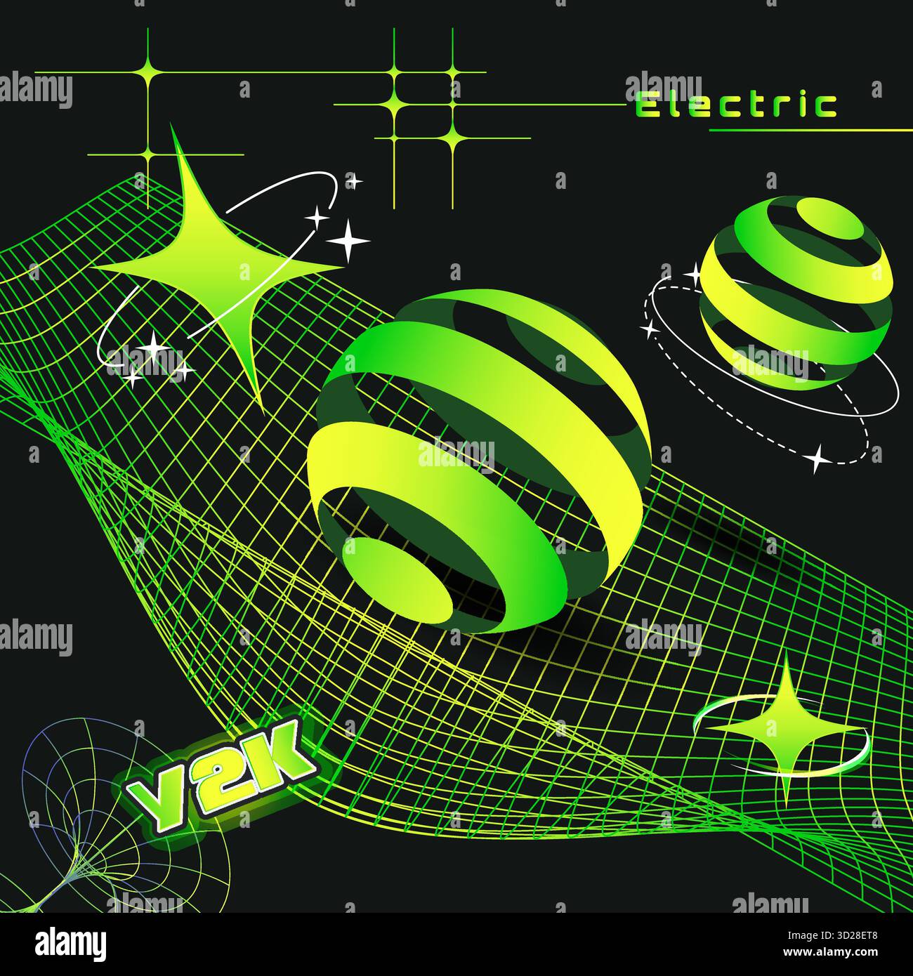 Glowing Y2K digital composition with browser windows neon grid and ...