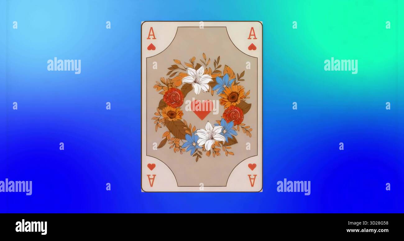 Floating Ace of Hearts card against gradient backdrop, with wreath of ...
