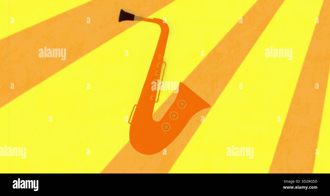Shining bright orange saxophone standing against vivid yellow backdrop ...