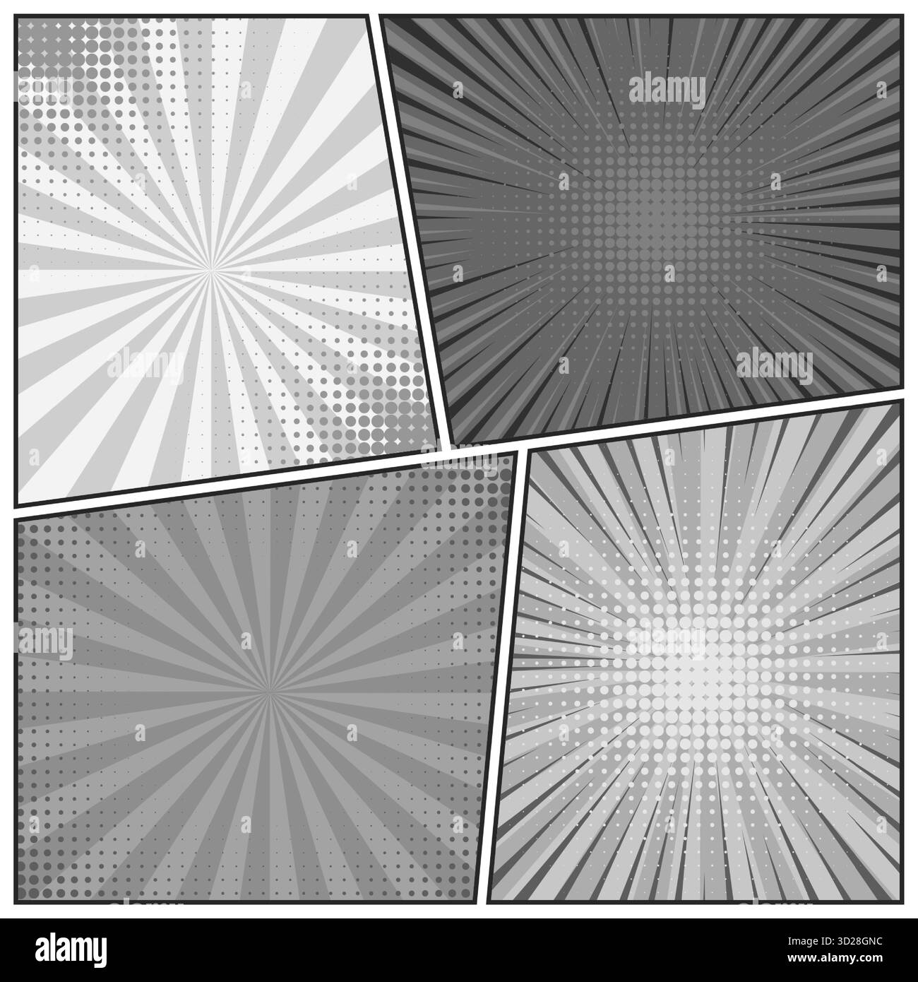 Comic book black and white radial lines collection. Cartoon comics ...