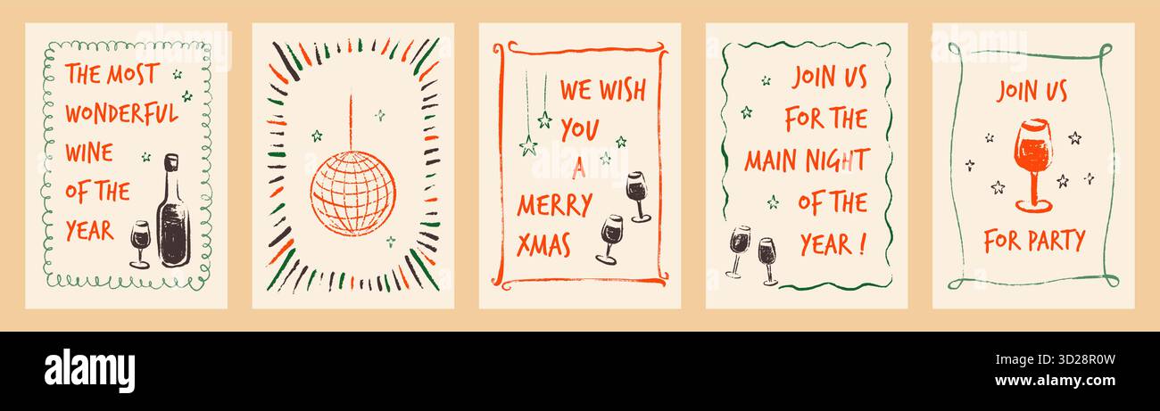 Set of Merry Christmas and Happy New Year posters, disco party promo ...