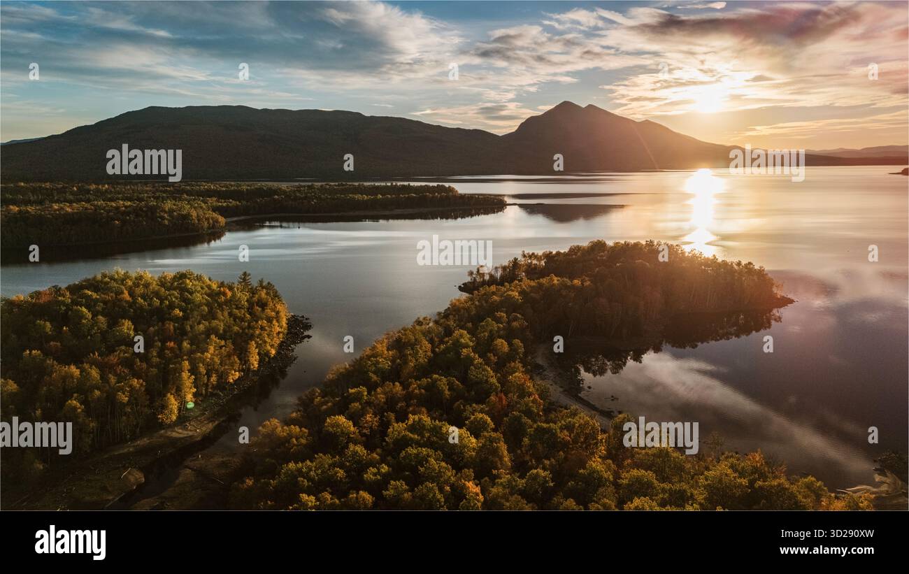 Aerial view of Bigelow Mountain and Flagstaff lake in fall, Maine Stock ...