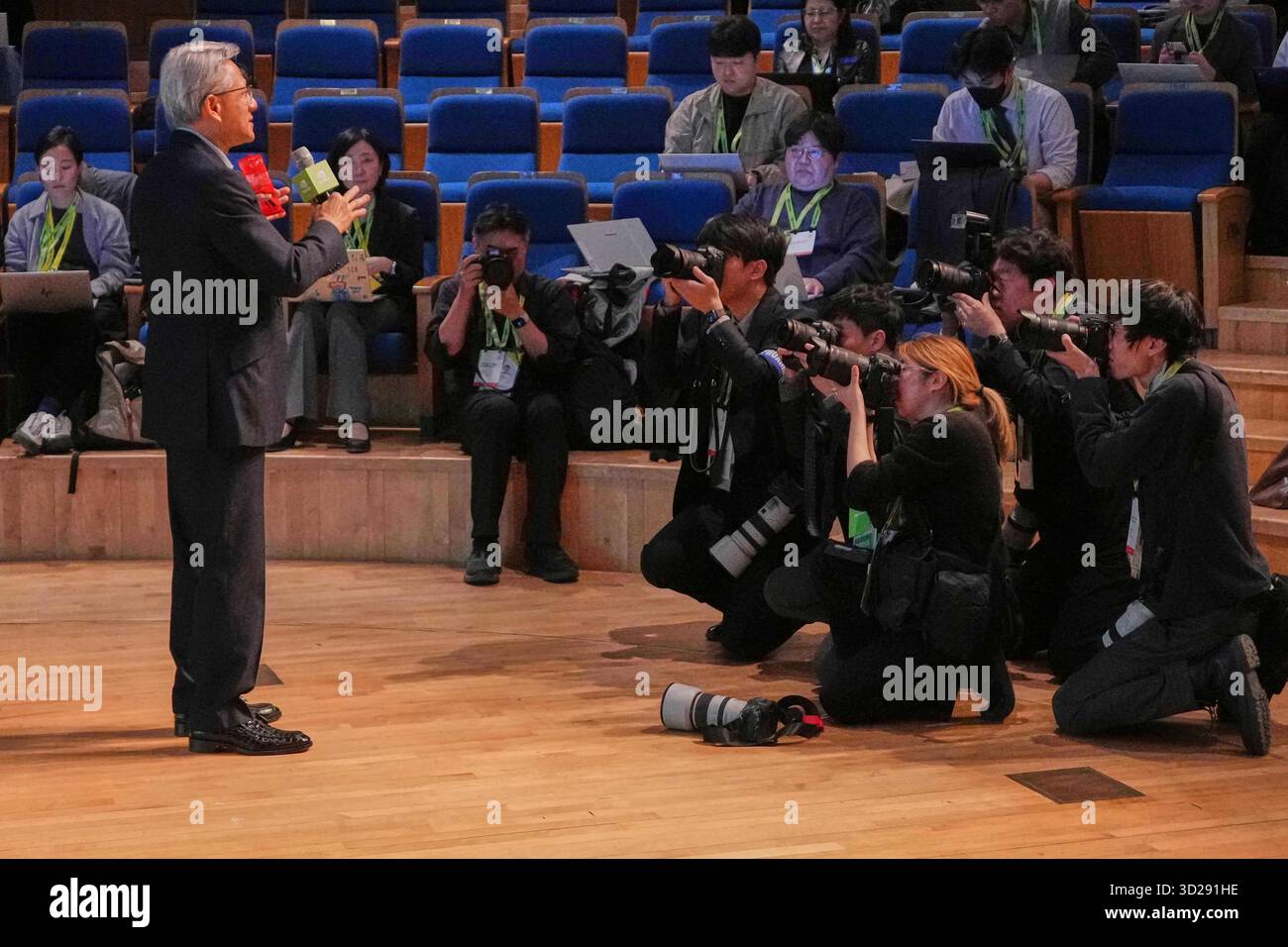 Nvidia CEO Jensen Huang speaks during a press conference at the Asia ...