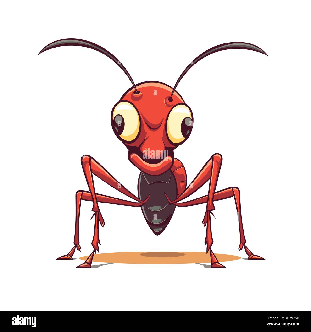 Cartoon ant standing on a bright surface, with big eyes and long ...