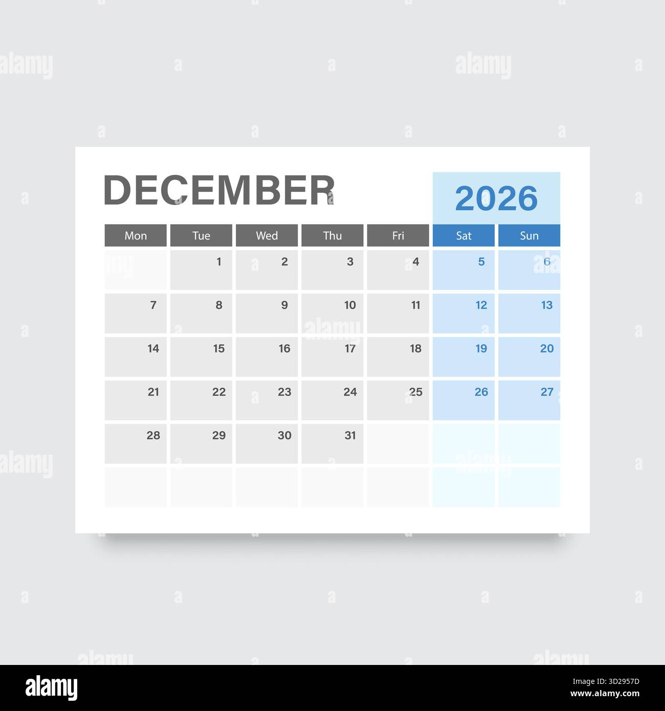 Calendar december 2026 icon in flat style. Planner vector illustration ...