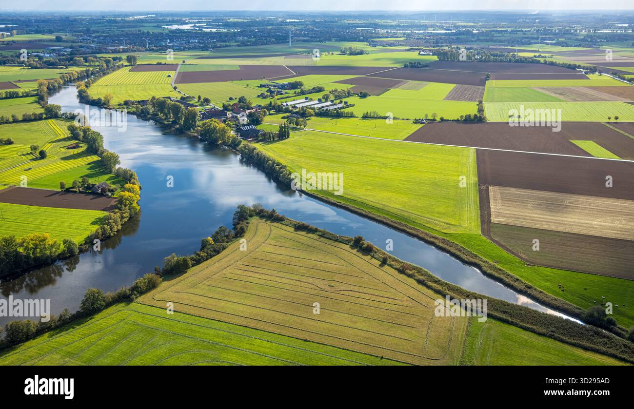 Luftbild, Landwehr und Millinger Meer, grüne Wiesen und Felder ...