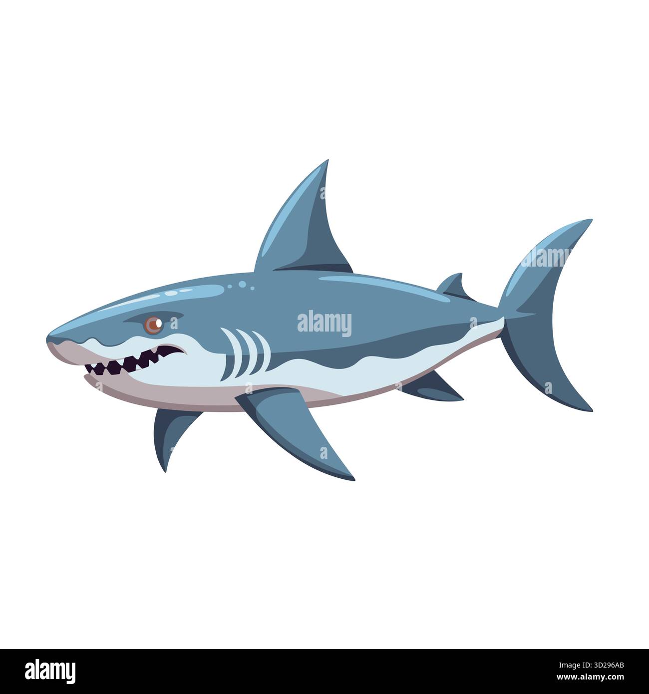 Cartoon shark with sharp teeth swims in ocean water, showcasing its ...