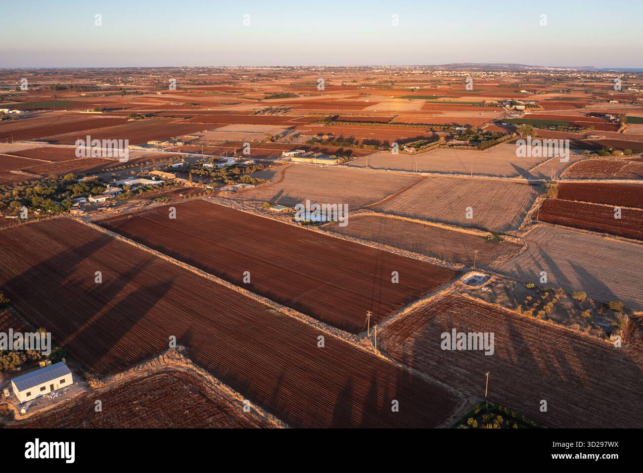 Drone photo of fields with red soil around Avgorou village in Famagusta ...