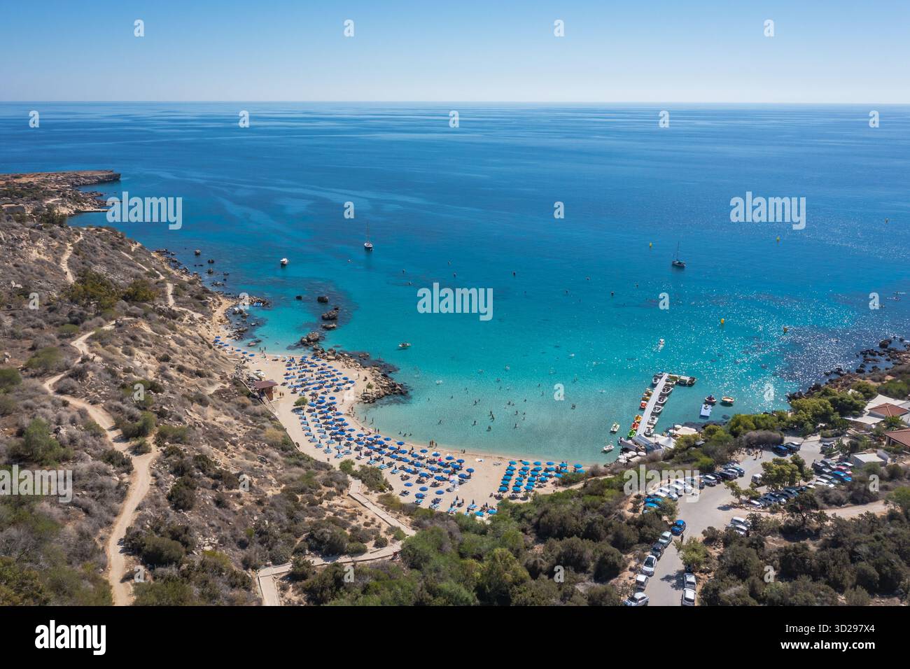 Aerial view with Konnos Beach in Konnos Bay in area of Cape Greco ...