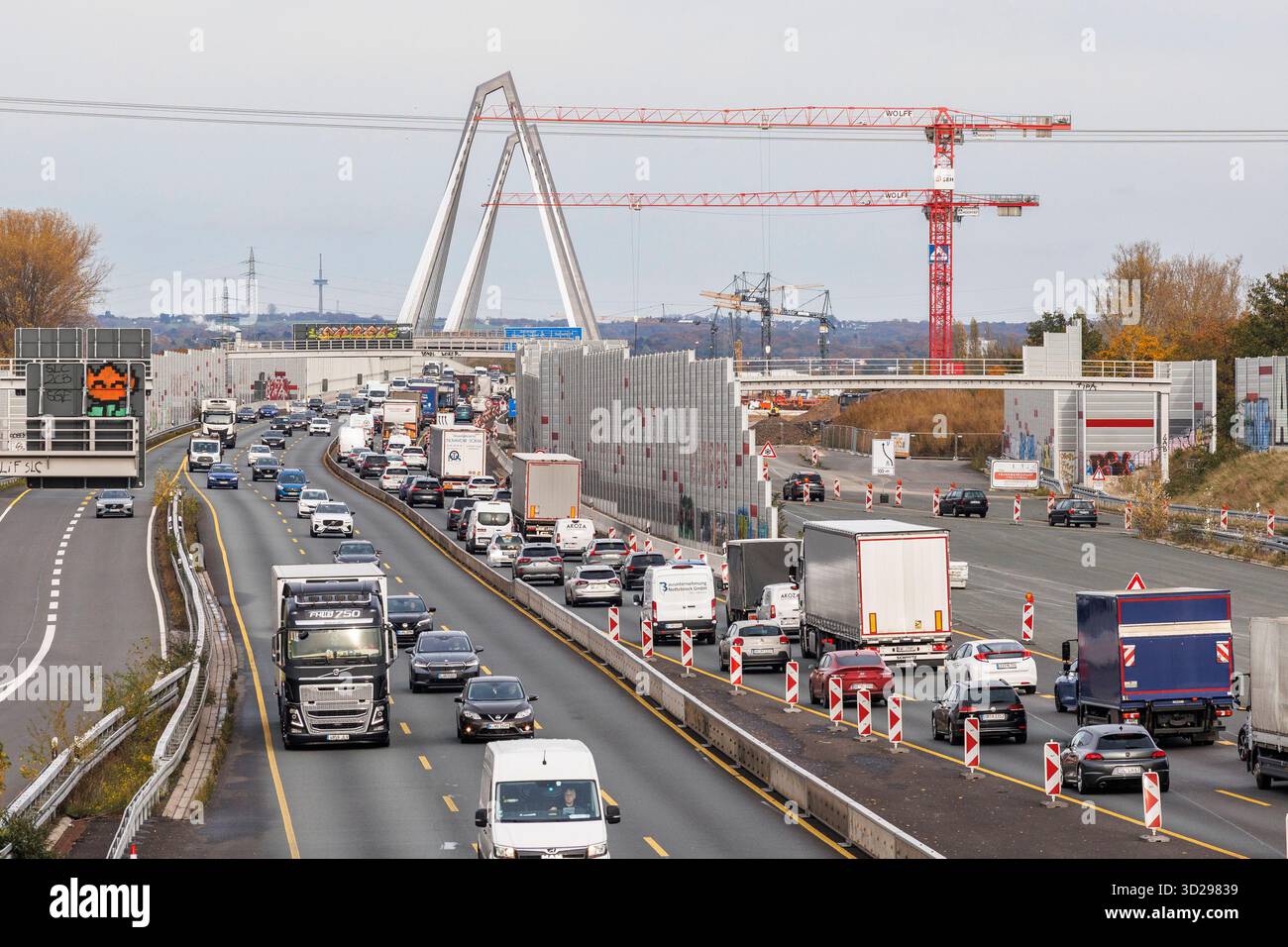 construction site of the new river Rhine bridge of the Autobahn A1 ...