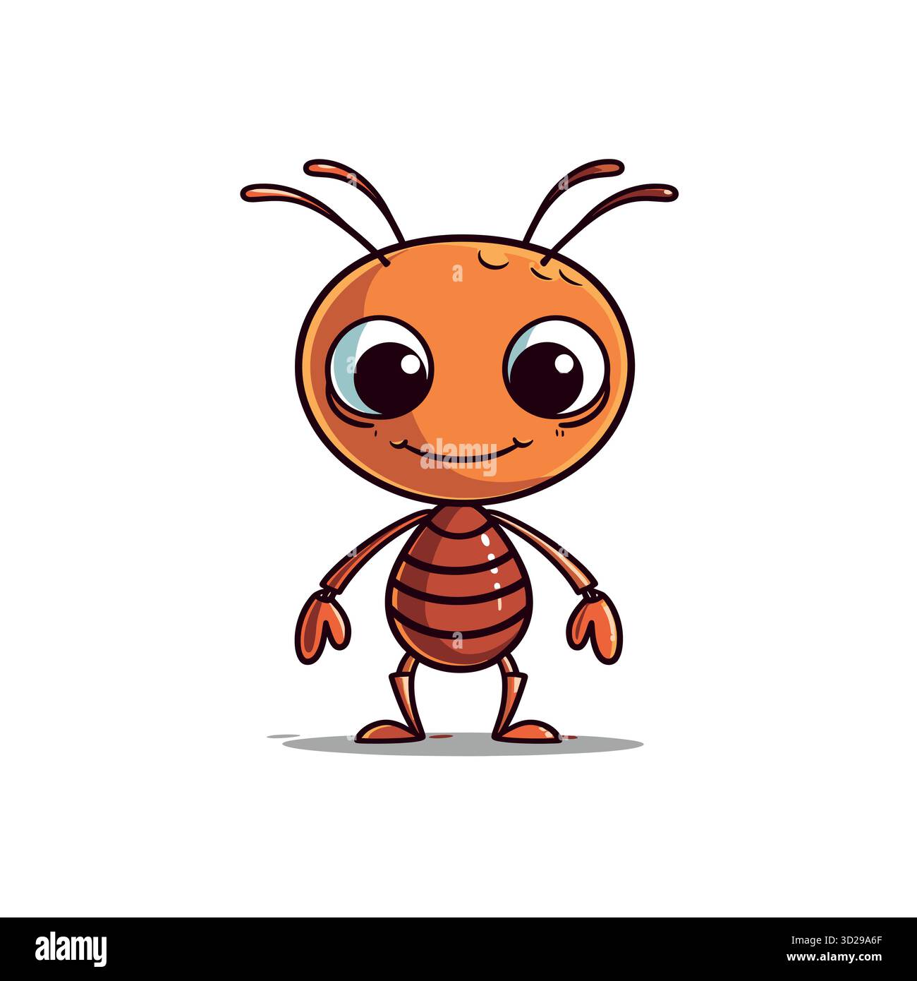 Cartoon ant stands smiling with big eyes on a white background in ...