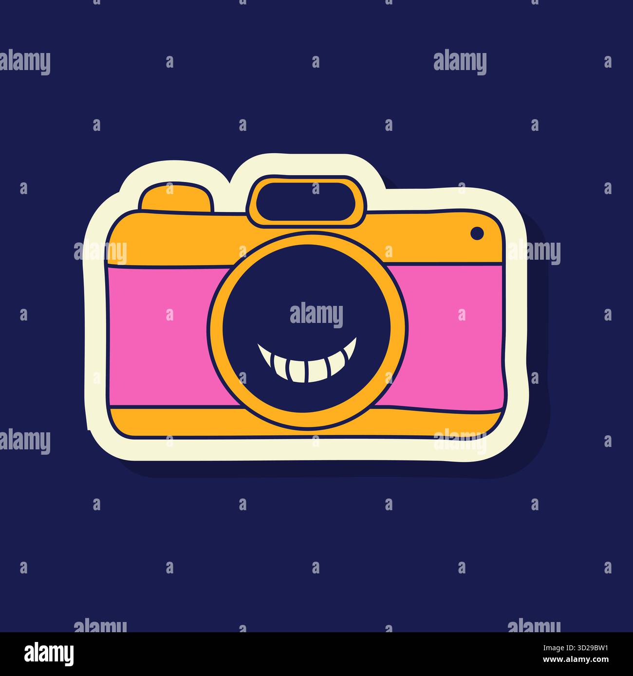 A vector illustration showcases a charming Y2K-style camera sticker. It ...