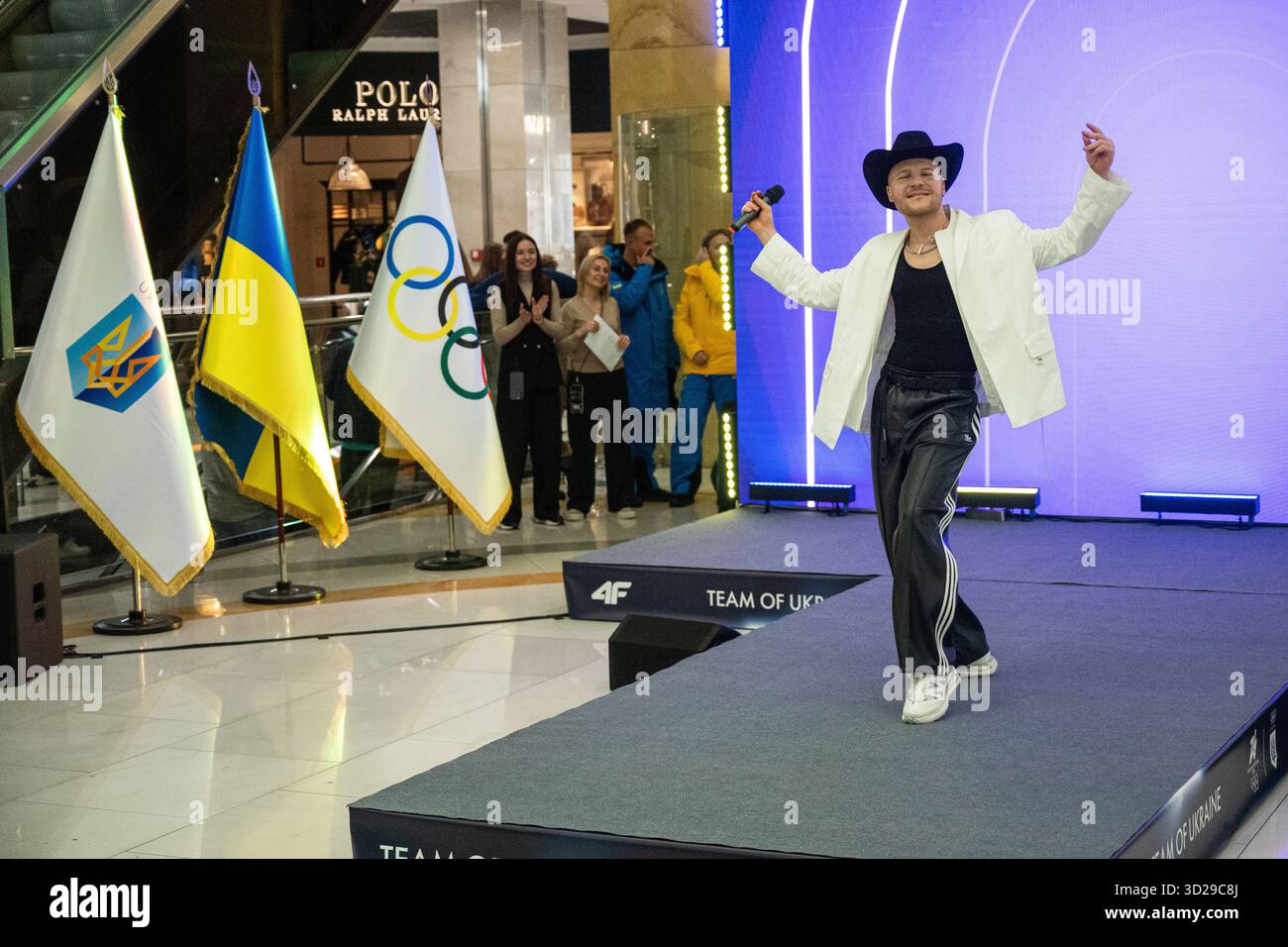 Ukrainian singer Vlad Darwin entertains the audience during a ceremony ...