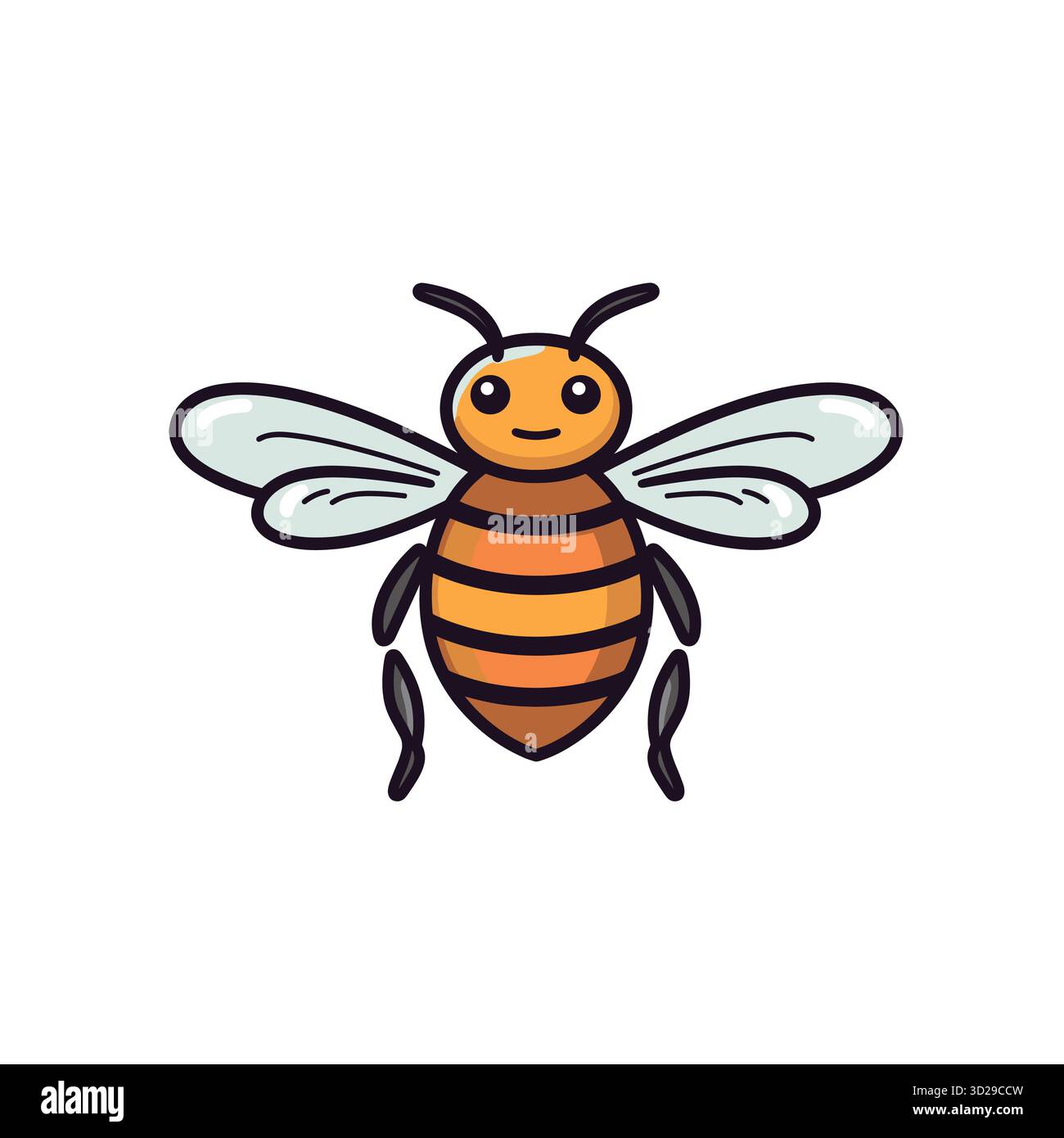 Cute bee flies with striped body, wings, and antennae on white ...
