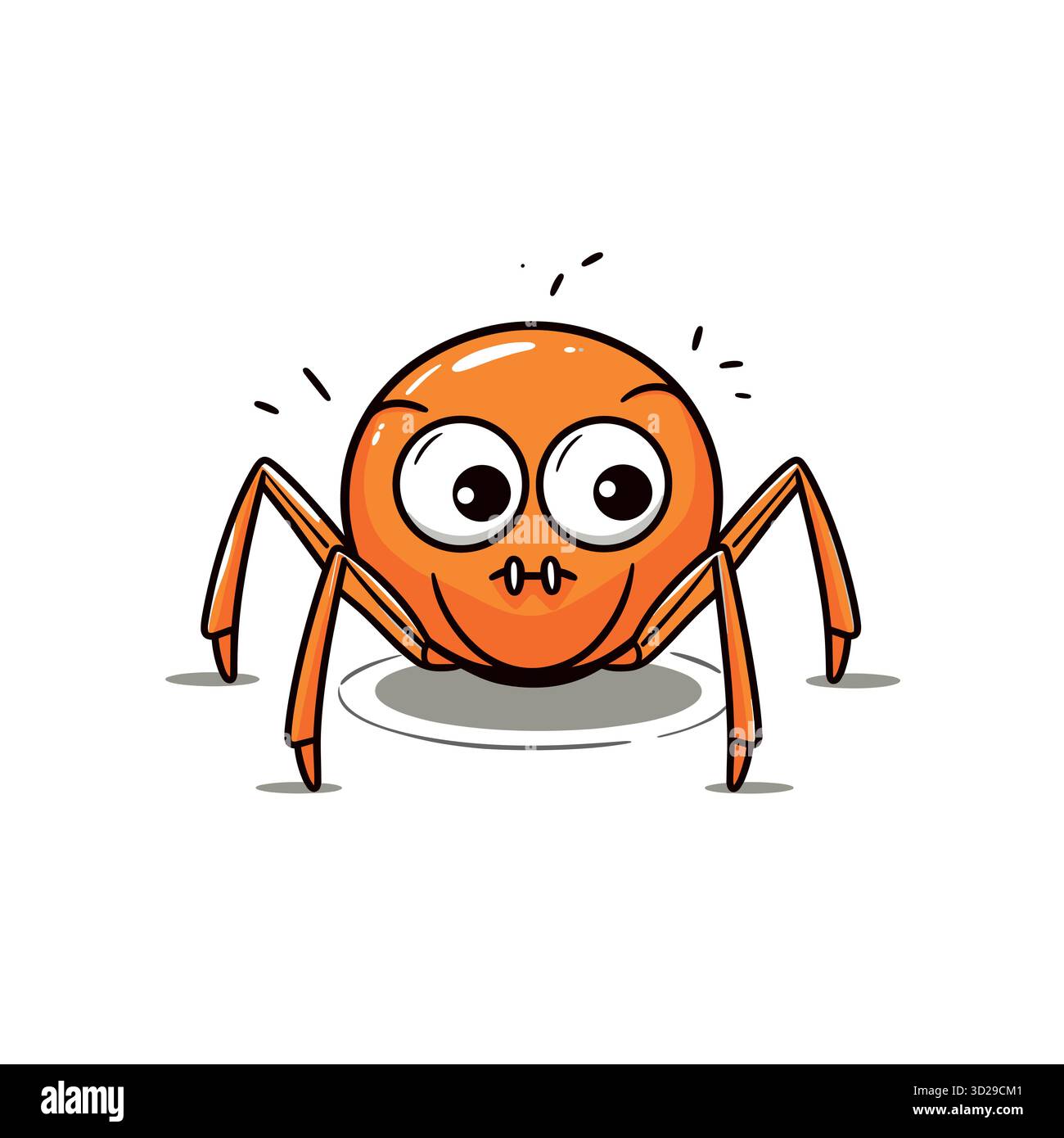 Cute orange spider with big eyes stands on white surface looking ...