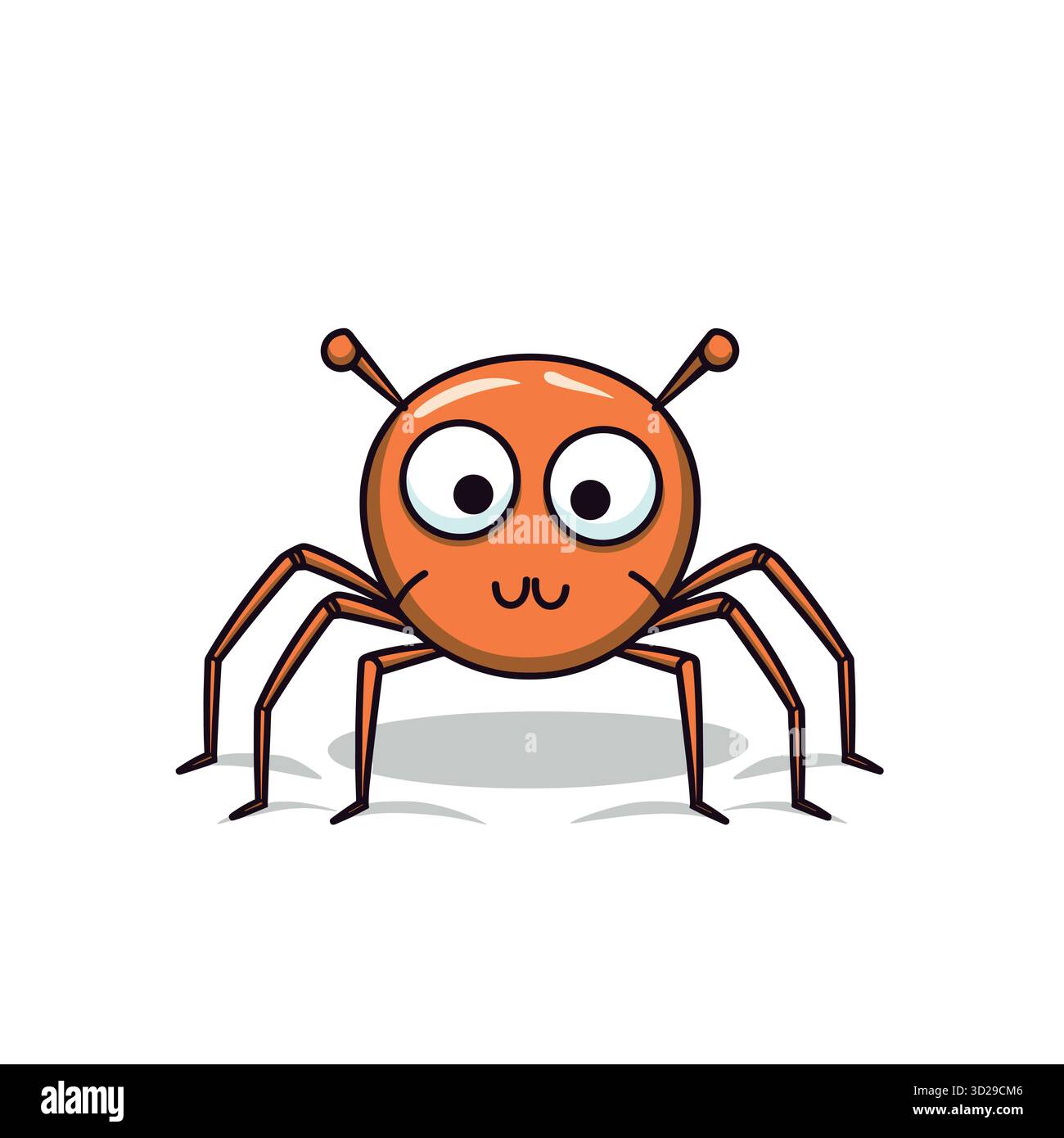 Cute orange spider cartoon with big eyes and eight legs stands on a ...