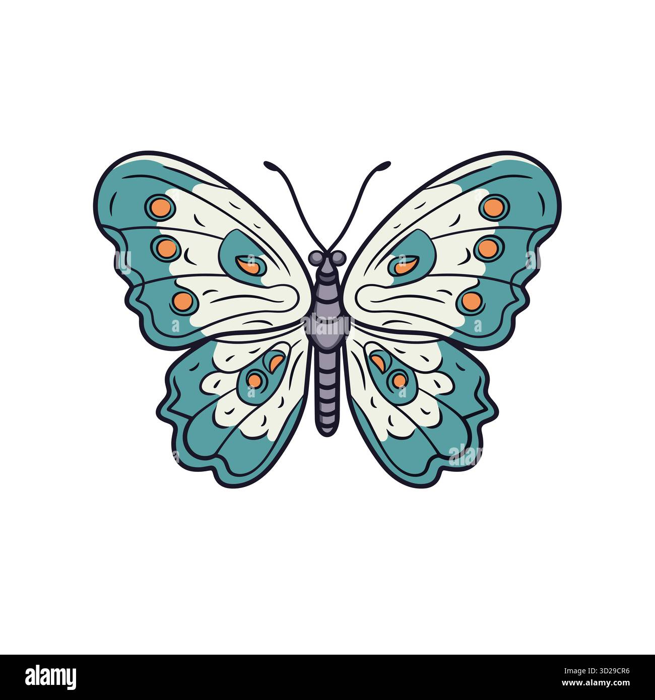 Colorful butterfly illustration featuring blue and white wings with ...