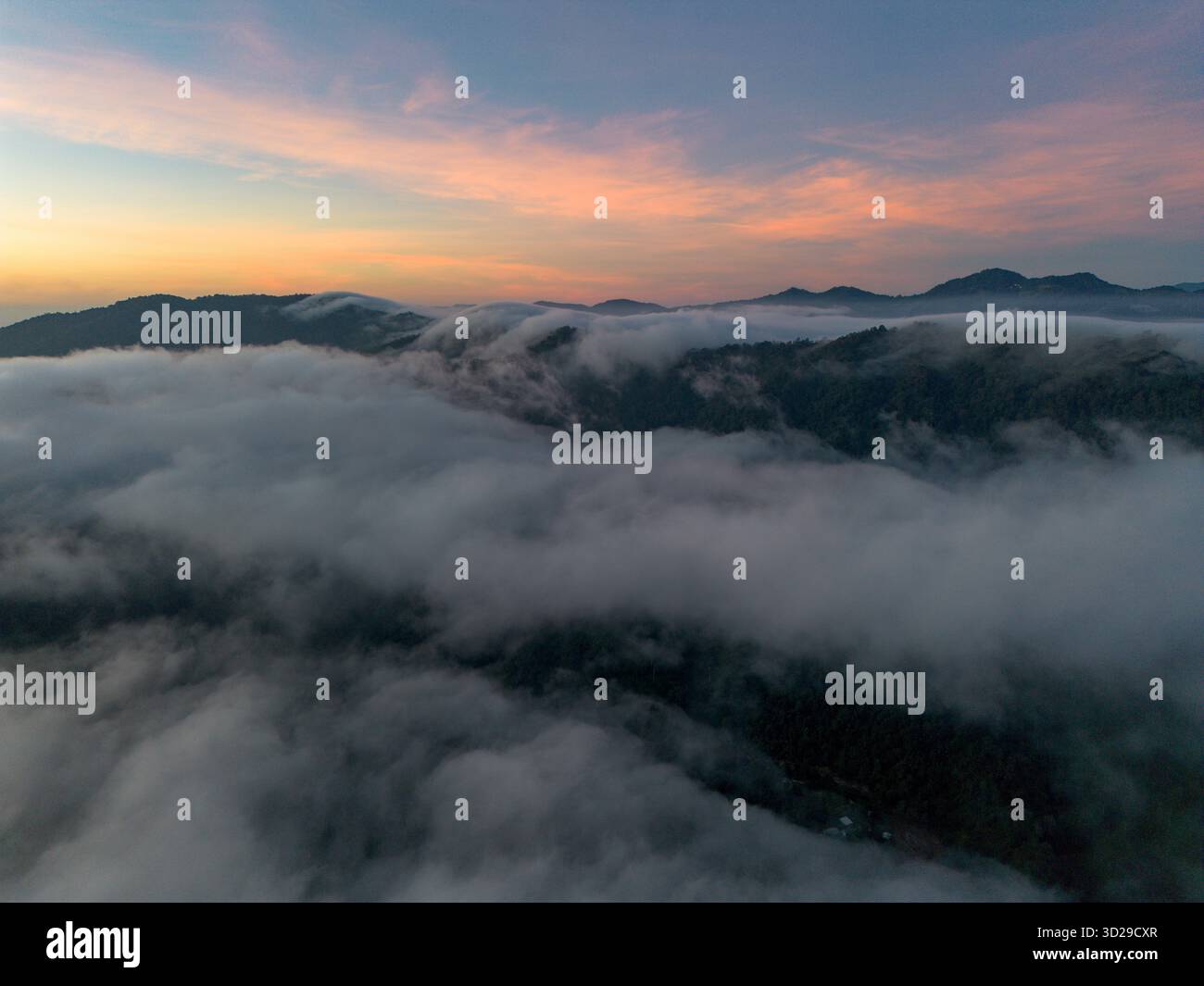 High-angle landscape in the sea of mist exploring many forest areas the ...