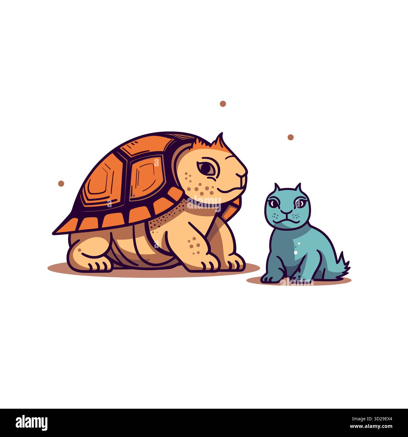 Turtle with rabbit face and blue cat together in cartoon style Stock ...