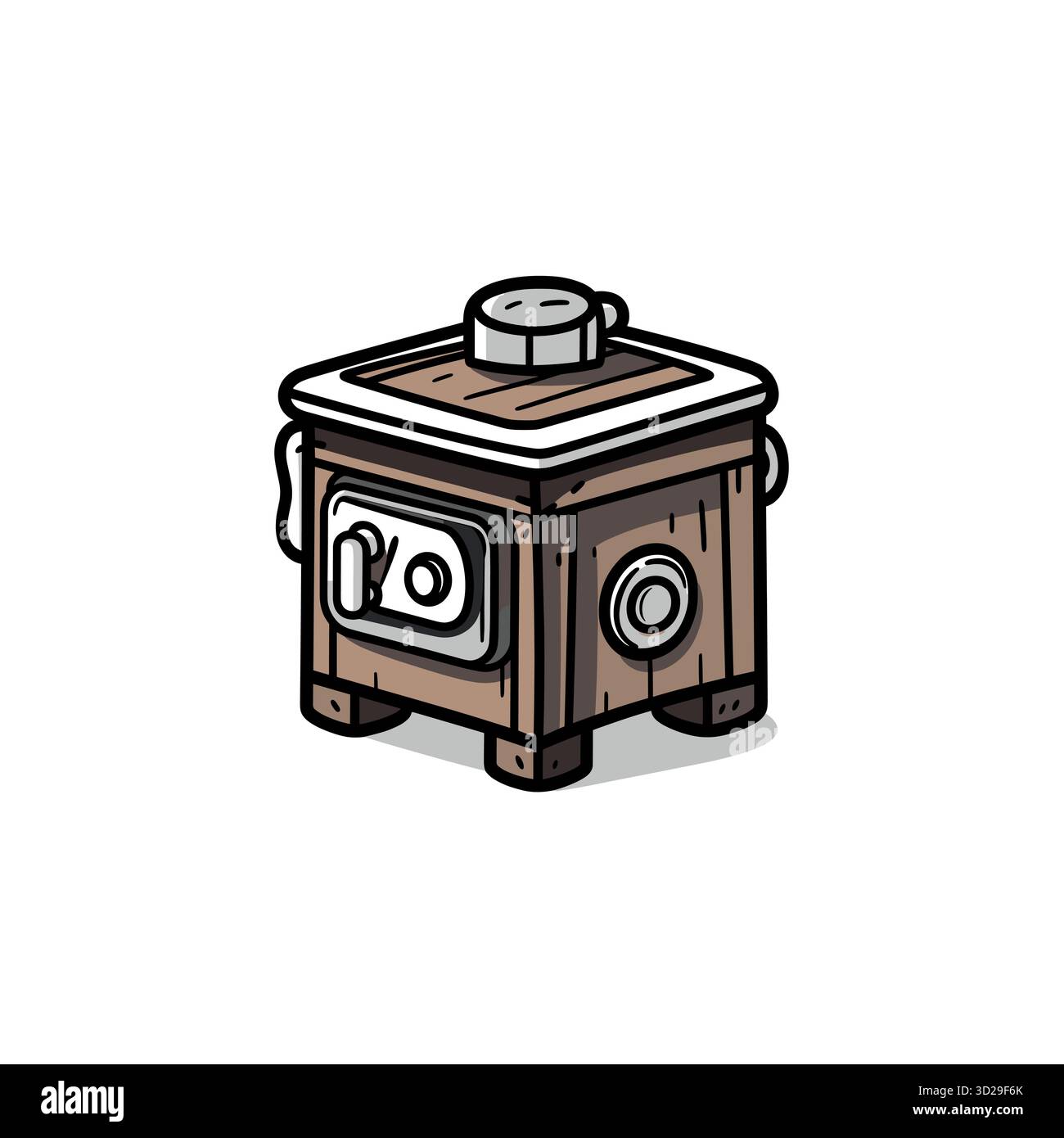 Cute little wooden stove illustration with metal accents, isolated on a ...