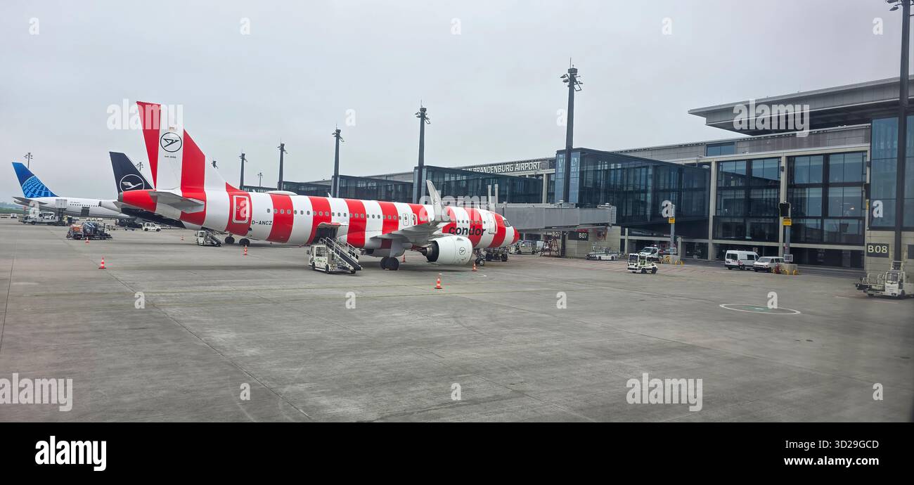 Berlin, Germany April 25, 2025: Airplane featuring red and white ...