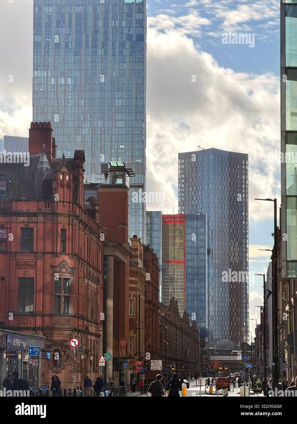 Manchester city centre. Looking down Deansgate towards the new tower ...