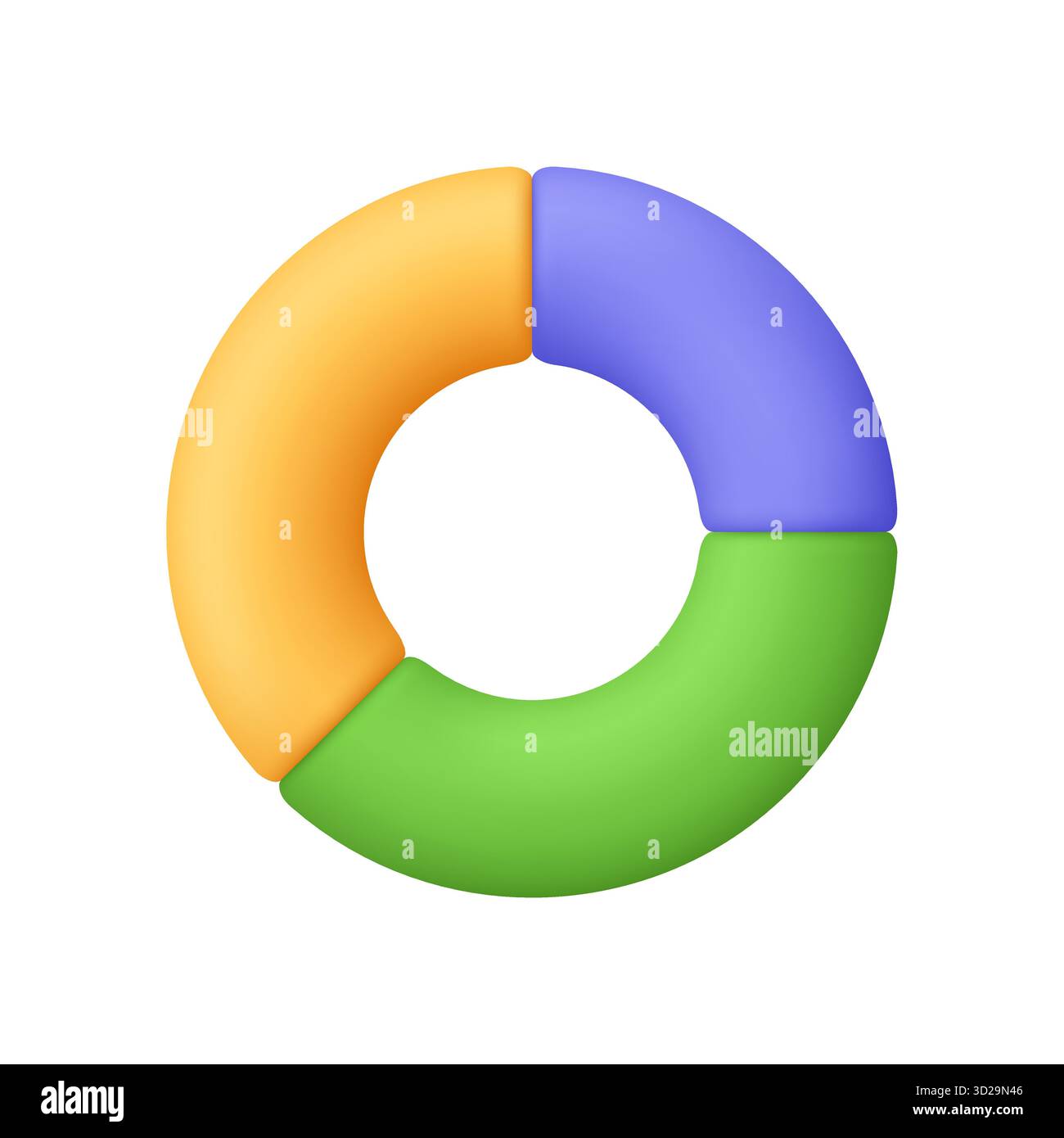 Circular chart diagram with three segments in yellow, green, purple ...