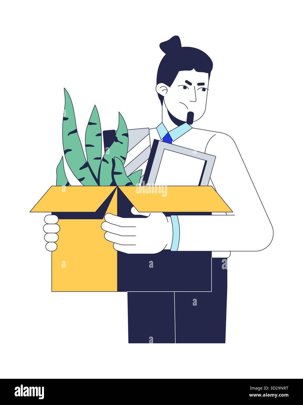 Fired caucasian male employee carrying box with belongings 2D cartoon ...