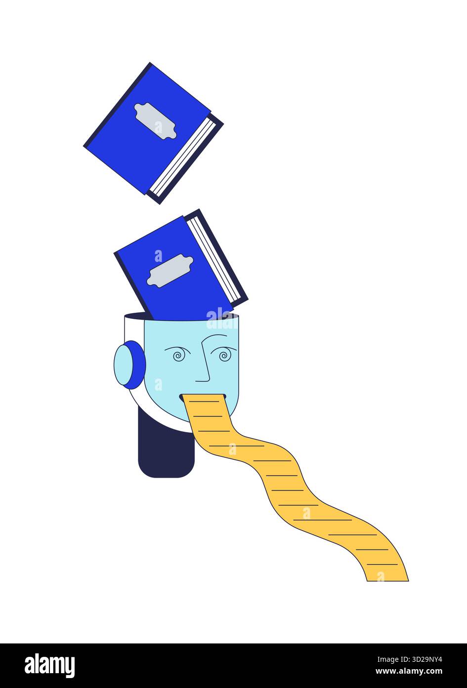 AI robot consuming books and generating data 2D cartoon character Stock ...