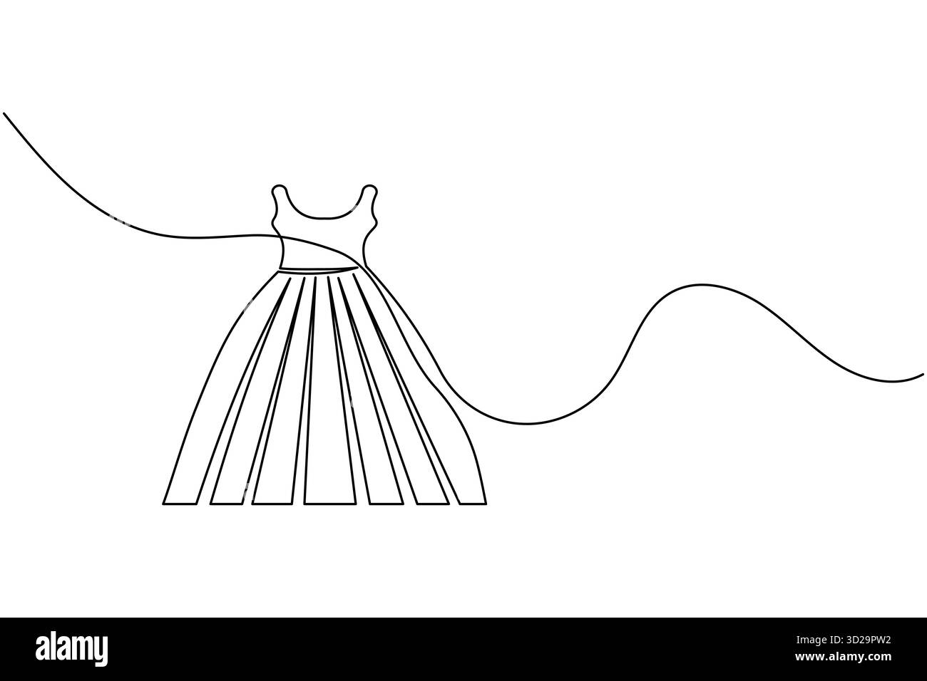 Wedding dress continuous one line art minimalist fashion illustration ...
