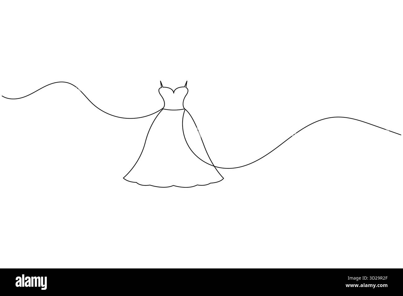 Wedding dress continuous one line art minimalist fashion illustration ...