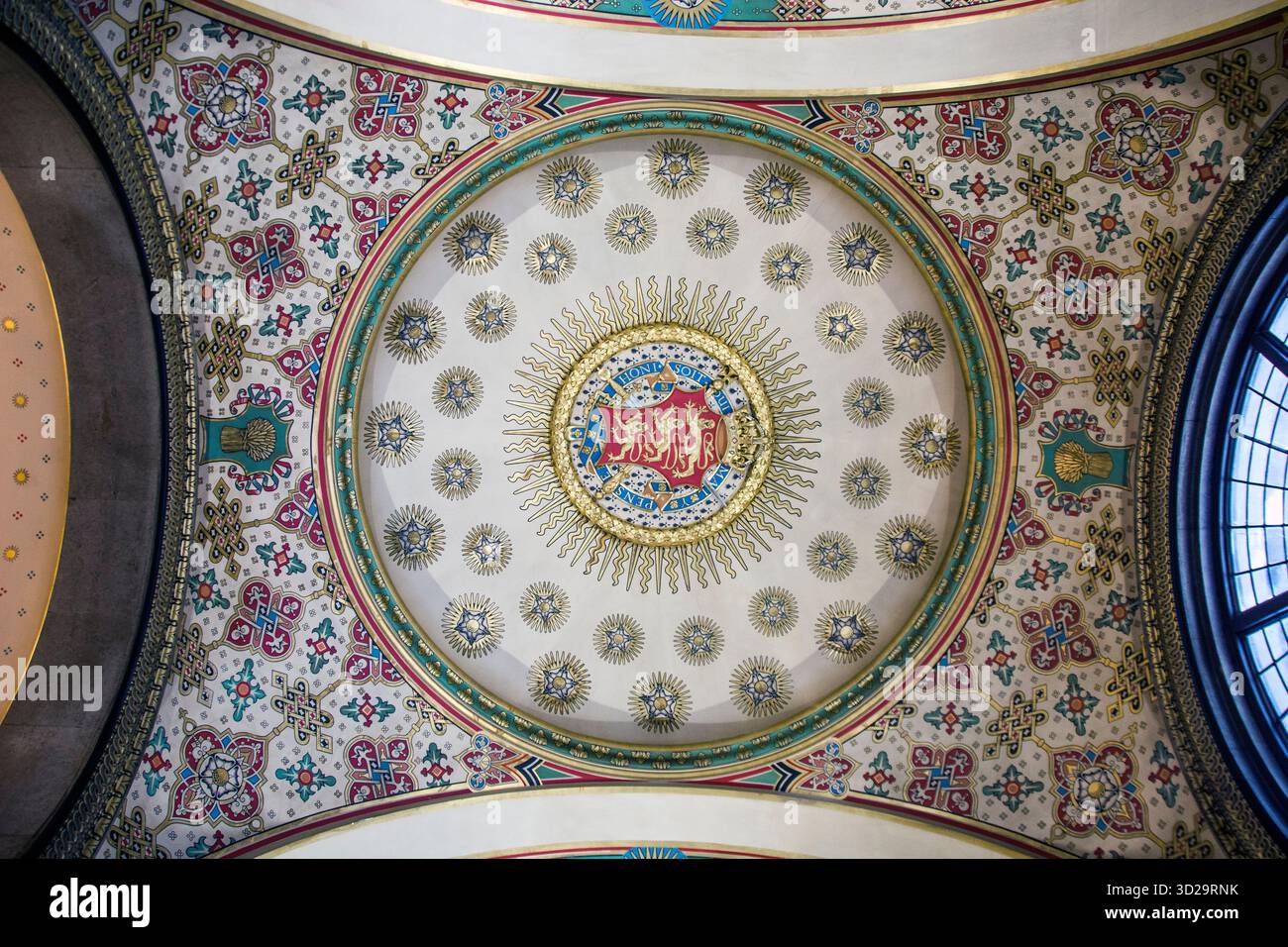 symbolic ornate ceiling interior of Sheffield City Hall Dome centres ...