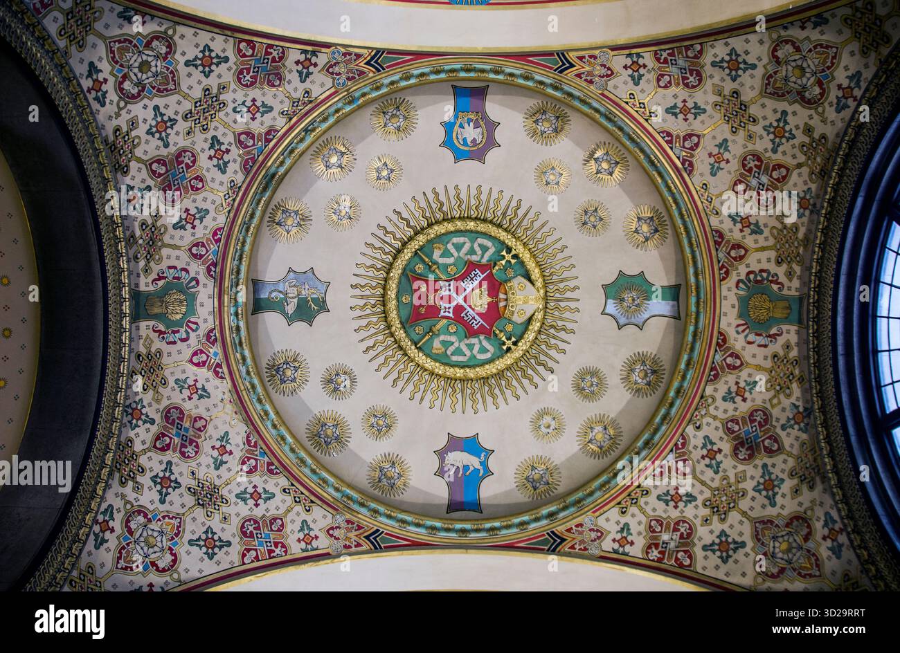 symbolic ornate ceiling interior of Sheffield City Hall Dome centres ...
