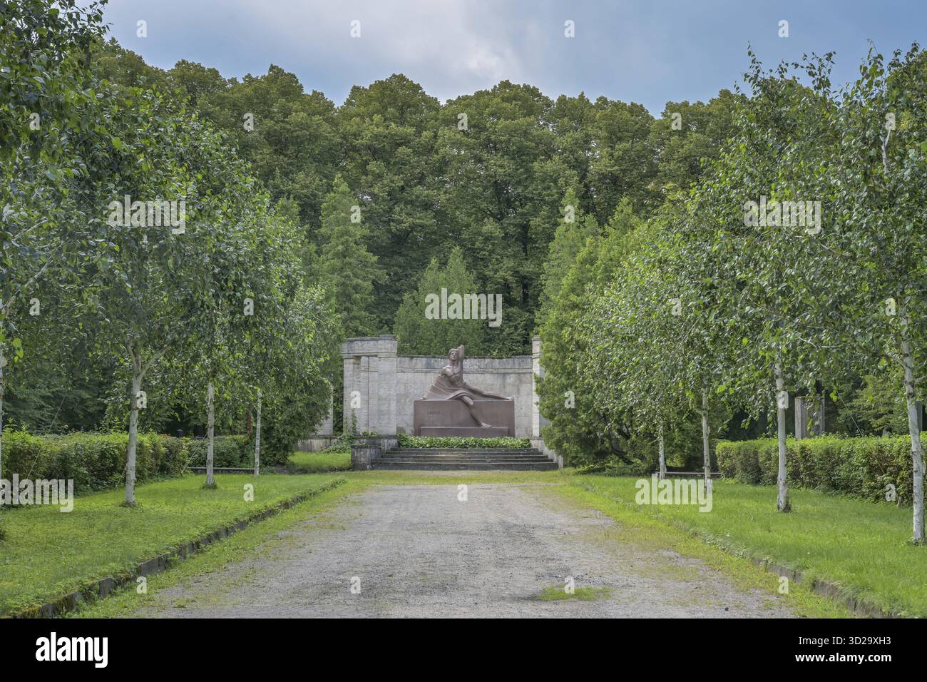 Tomb, statue of Latvian poet Rainis, Meza Kapi forest cemetery, Riga ...